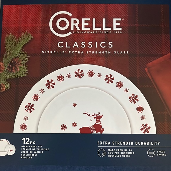 Corelle | Dining | New Corelle Winter Holiday Rudolph 2 Piece ...